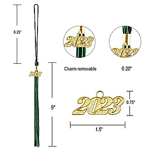 2PCS 2023 Graduation Tassels, 2023 Graduation Tassel with Gold 2023 Year Charm, Graduation Hat Decoration Tassel for Graduates, 2023 Tassel for Graduation Party Ceremonies Gift(Green and Black)