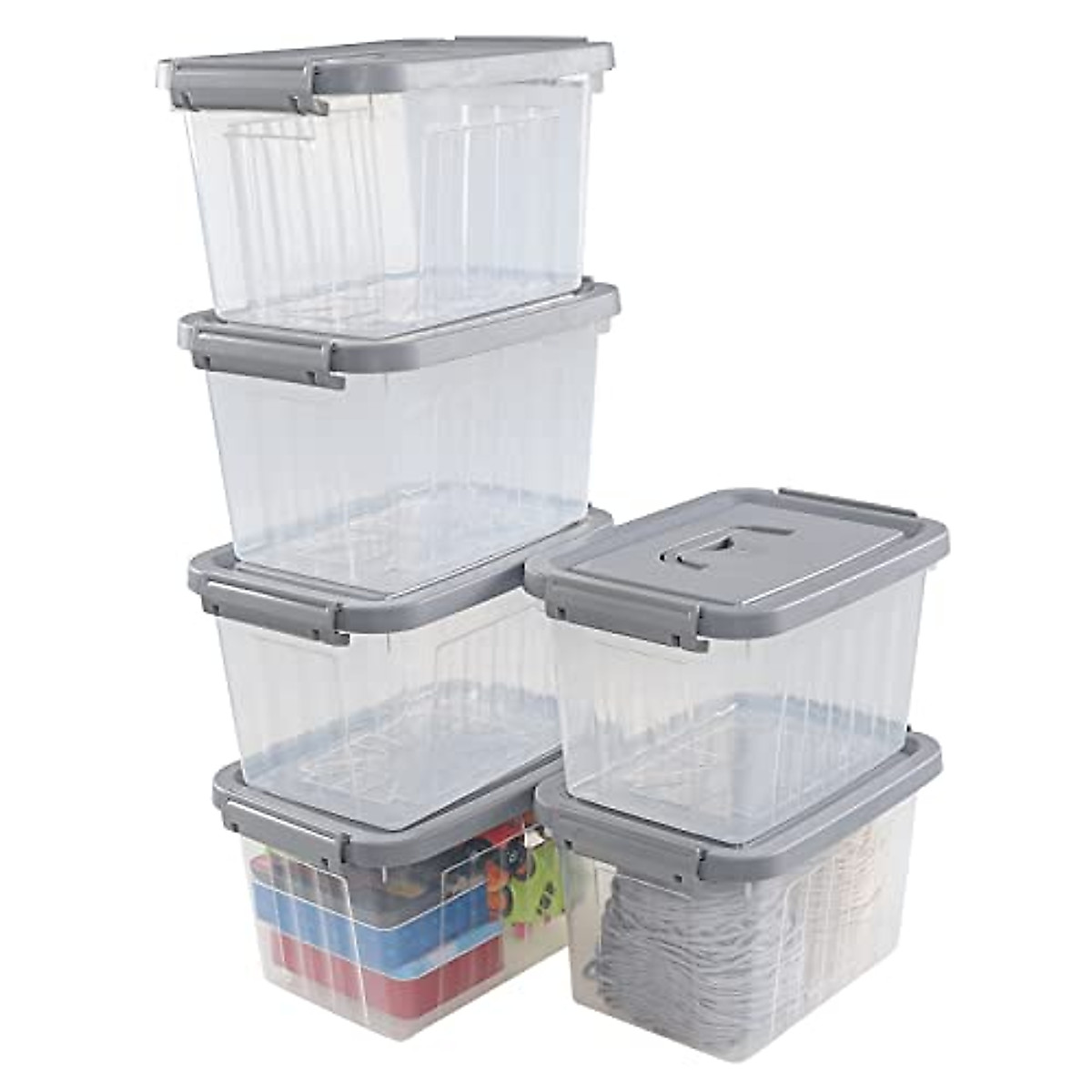 Yarebest 6-pack 6L Clear Plastic Box with Lids, Small Storage Bins
