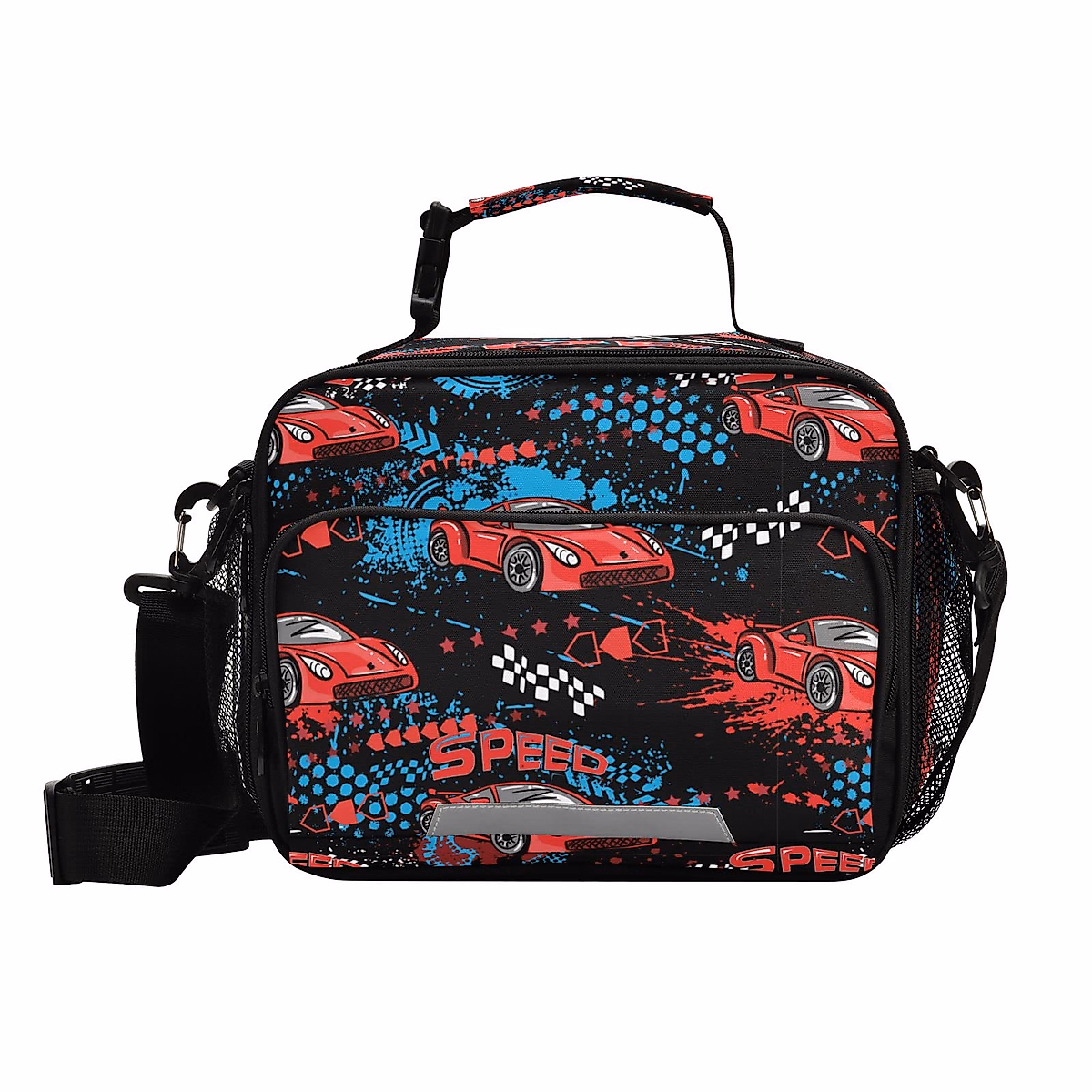 Dussdil Red Sport Speed Car Lunch Bags for Boys Kids Lunch Box Insulated Thermal Cooler Bag Reusable Organizer Tote Lunch Bag with Adjustable Shoulder Strap for Work Picnic Beach Sporting