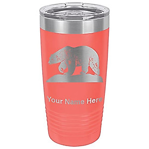 LaserGram 20oz Vacuum Insulated Tumbler Mug, Polar Bear, Personalized Engraving Included (Coral)