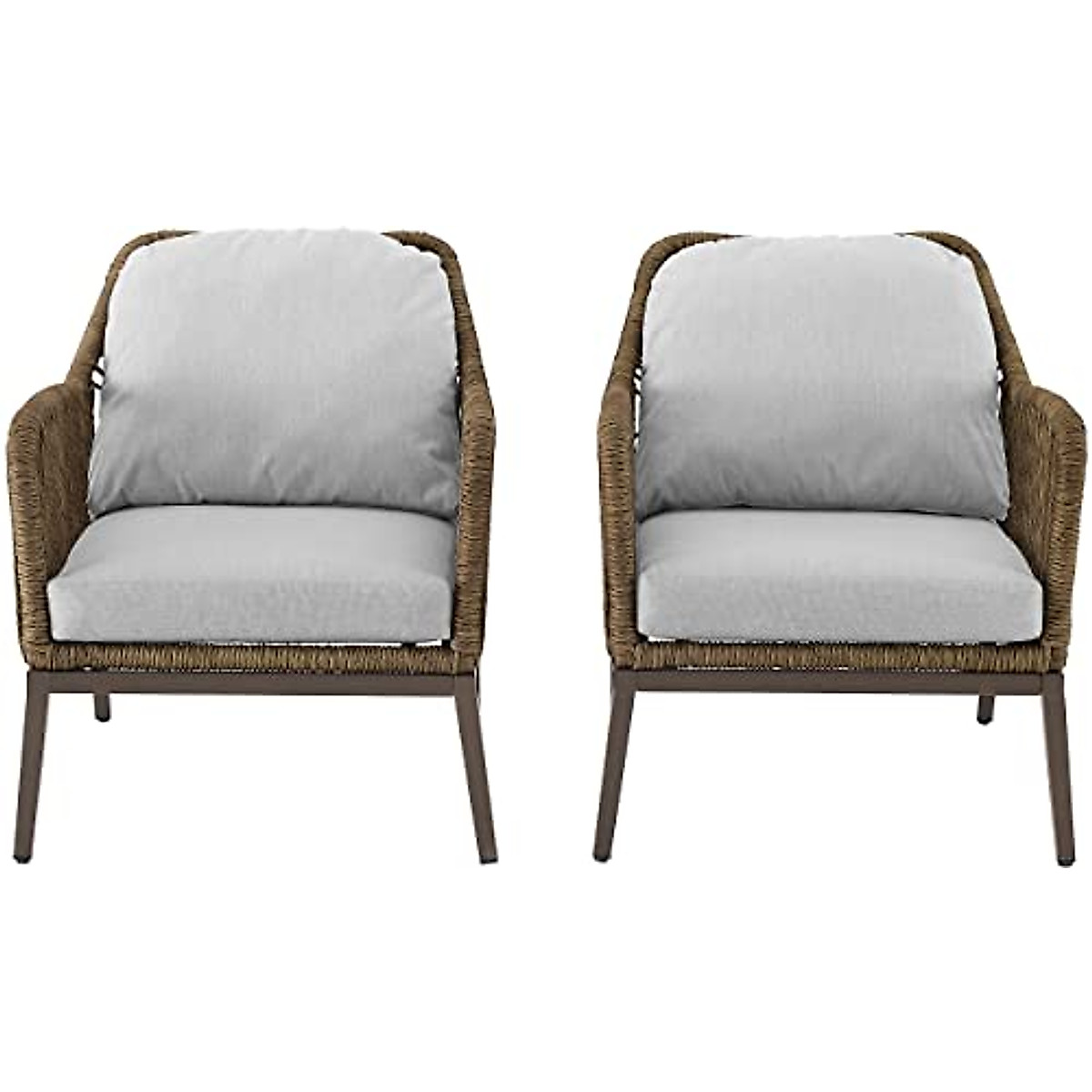 Crosley Furniture Haven 2-Piece Outdoor Chair Set, Wicker Patio Chairs for Conversation, Porch, Deck, Light Brown with Light Gray Cushions