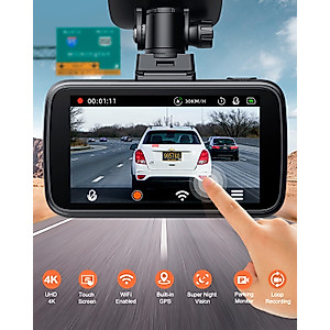 YEECORE D11 Dash Cam Built-in WiFi GPS,4K Touch Screen Camera Recorder with Night Vision, Parking Monitor,G-Sensor，Night Vision Car Camera