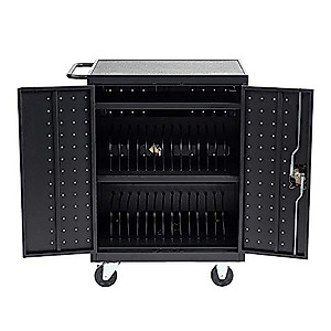 30 Device Mobile Charging and Storage Cart for iPads, Chromebooks and Laptop Computers, Up to 13-inch Screen Size, Surge Protection, Front & Back Access Locking Cabinet