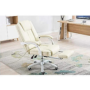 MayNuo Chair Office Chair Computer Chair Lifting Swivel Chair Comfortable and Reclining Artificial Leather with Footrest/White