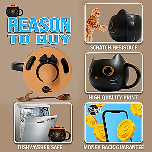 Brewish Cat Mug for Kitty Lovers | Cute Cup with a Witch Hat Lid & an Adorable Spoon | Ceramic Coffee & Tea Mugs | Gift for Cat Mom, Dad, Women, Kids | 12 oz, Black