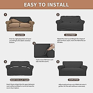 Easy-Going 100% Waterproof Loveseat Couch Cover, Dual Waterproof Sofa Cover, Stretch Jacquard Sofa Slipcover, Leakproof Furniture Protector for Kids, Pets, Dog and Cat (Loveseat, Dark Gray)