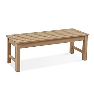 EFURDEN Outdoor Bench, 2-Person Outdoor Dining Bench, Backless Poly Lumber Garden Bench, All Weather Bench Suitable for Patio and Garden, Teak Color