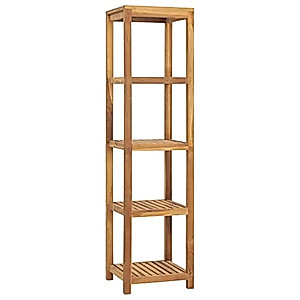 QZZCED 4-Tier Bathroom Storage Rack ,Display Rack for Living ,Floor Standing Unit,Wood Wall Magazine Rack, for Bedroom,Living Room,Office,Solid Wood Teak 16.5"x16.5"x65"