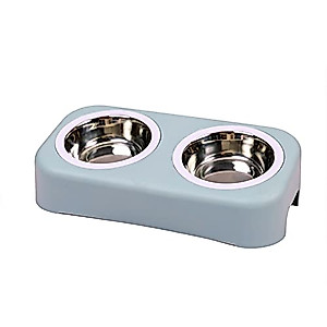 FUUIE Bowls for Food and Water Double Cat Bowl with Stand Pet Feeder for Cats Dogs Stainless Steel Dog Food Water Feeder Puppy Food Container Water Pet Product (Color : Blue, Size : 34.5x17x8cm)