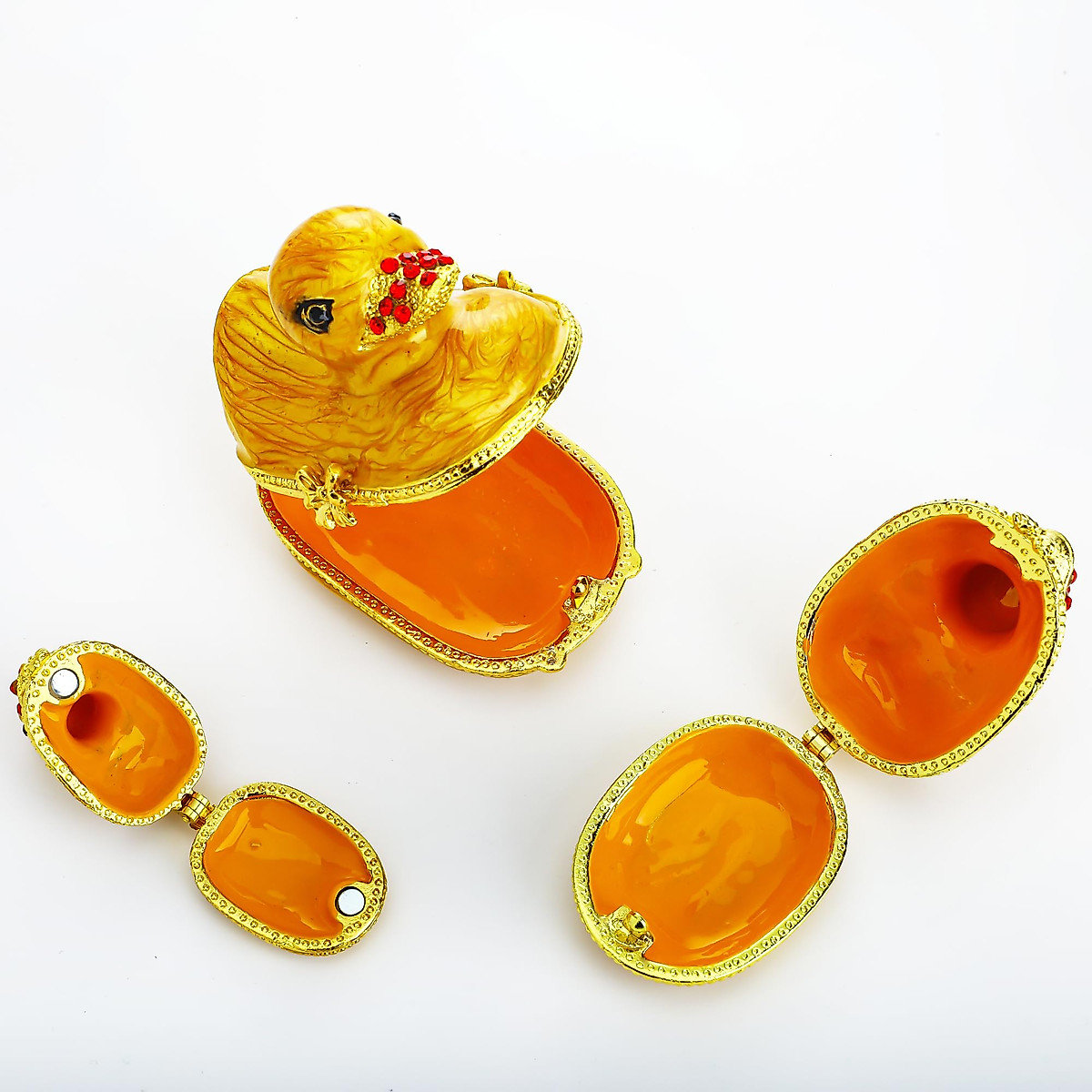 YU FENG Family Duck Trinket Boxes Hinged Collectible Painted Enameled Jeweled Duck Figurine Animal Jewelry Ring Holder Box