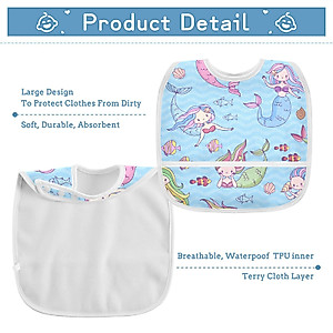 Emelivor Cartoon Mermaid Baby Bibs for Baby Boy Girl Feeding Bibs Waterproof Toddler Bibs for Boys Girls Toddlers Eating Feeding 1-3 Years, 2 Pack