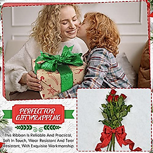 Juinte 2 Roll 20 Yards Christmas Wired Ribbon Glitter Christmas Tree Ribbon Thick Metallic Ribbon Gift Wrapping Tree Decor for Wreath Garland Party DIY Crafts Decorations(1.5 Inch,Red, Green)