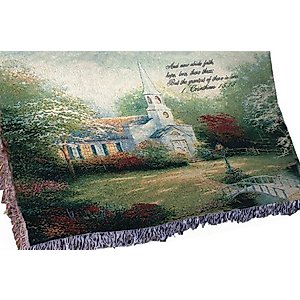 Manual Inspirational Collection Tapestry Throw with Verse, Hometown Chapel by Thomas Kinkade, 60 X 50-Inch