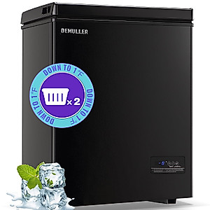 DEMULLER Chest Freezer, Small Deep 4.0 Cubic Feet Black Freezers, Compact Top Open Door Freezer with Electronic Panel, Temp Range -12 ℉ to 50 ℉, Two Storage Wire Baskets, Manual Defrost