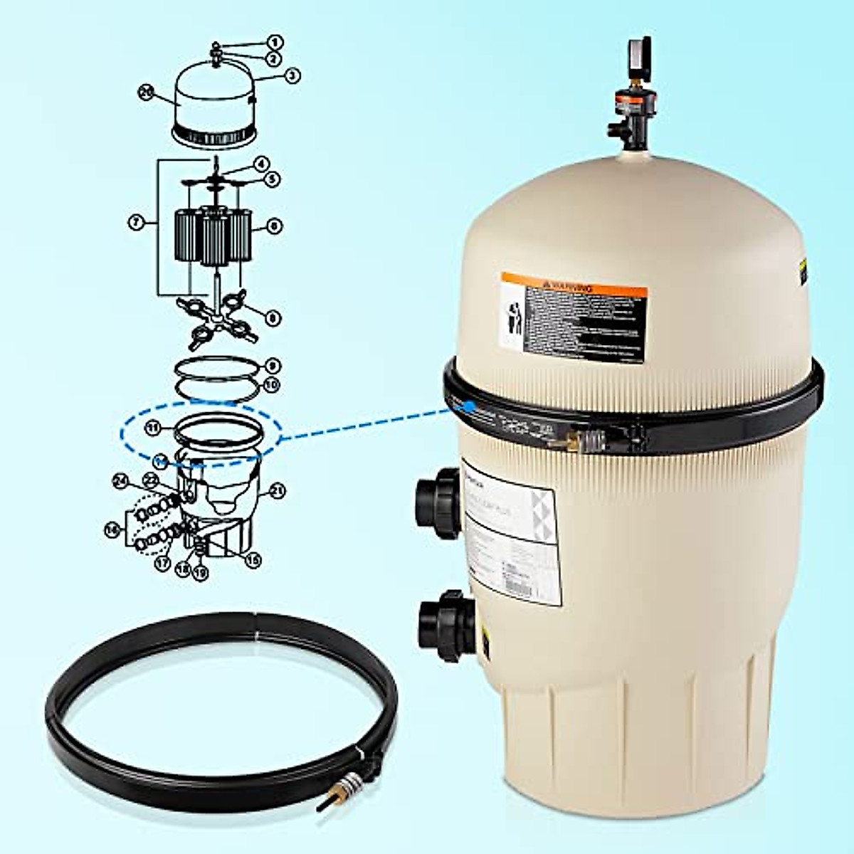 190003 Tension Control Clamp Kit Replacement Compatible with Pentair Pool and Spa Filter, for Pentair FNS Series, Quad DE Series Filter Pumps, 23-1/4" Length, Black