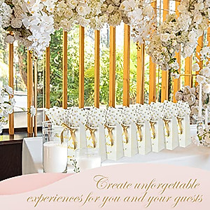 50 Pcs Wedding Gift Bags Bridal Welcome Bags with Ribbons Tissue Paper Wedding Favor Gold Foil Bags Thank You Gift Bags with Handles for Guest Birthday Party Baby Shower, 8 x 4.5 x 10 Inch (White)