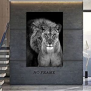 Lion and Lioness Canvas Wall Art Black and White Animal Pictures for Wall Decor Male and Female Lion Picture for Bedroom Modern Animal Canvas Print Wall Art Contemporary Decor for Home 16x24in No Frame