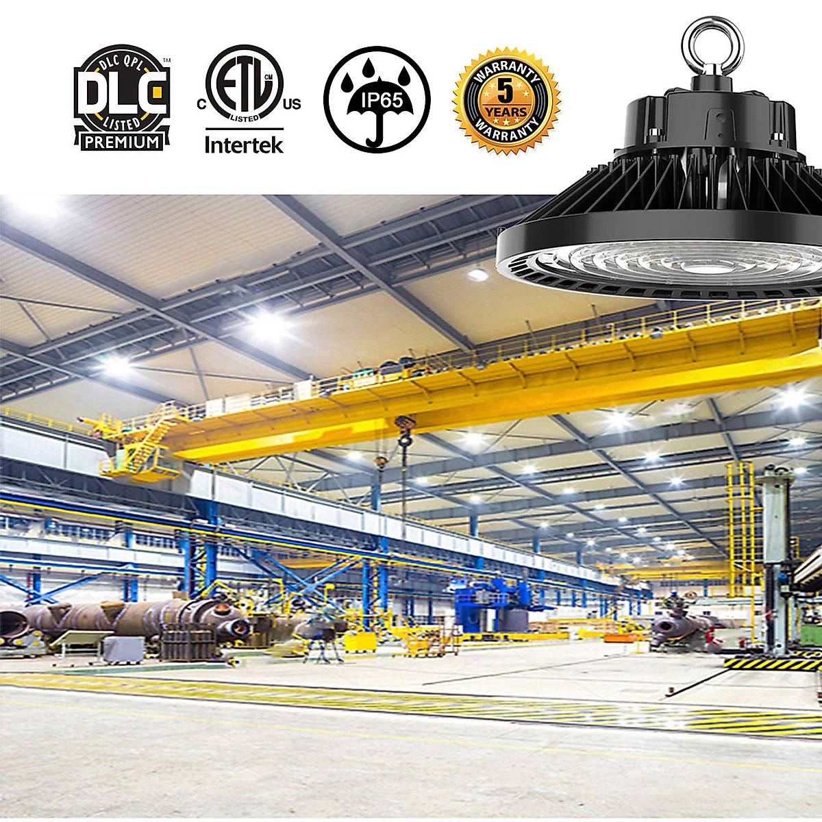 240W led high bay lighting,1-10V Dimmable ufo high bay light with plug，AC90-277V 5000K Daylight white， IP65 Waterproof Commercial Grade Area Warehouse Workshop Hanging Lighting Fixtures （1pack）
