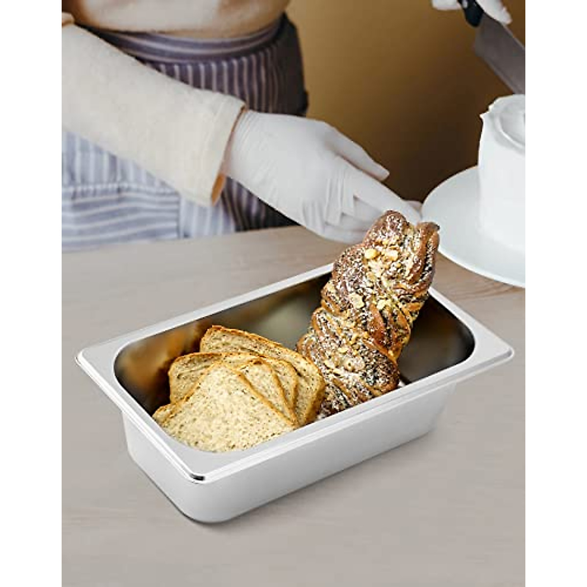 QWORK 1/3 Size Steam Table Pans, 6 Pack 4 Inch Deep 304 Stainless Steel Commercial Food Warmers, for Restaurants and Hotels, Anti-Clogging Table Steaming Pan