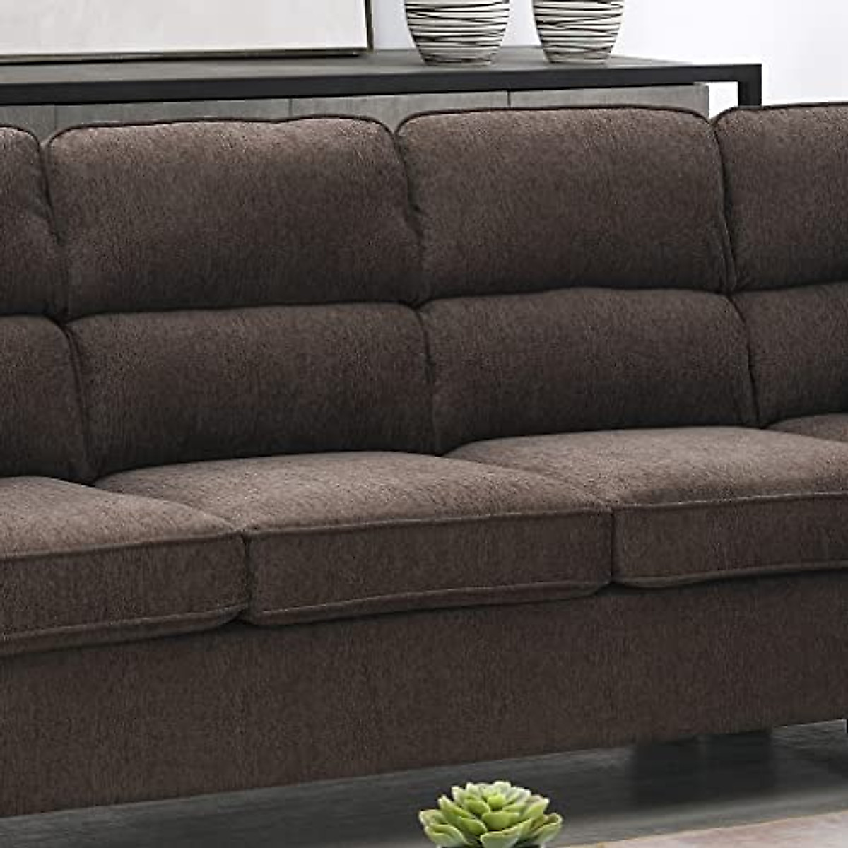 118" Wide Large Modern Upholstered L-Shaped Sectional Sofa with 2 Cushions, Modern Tufted Micro Cloth Couch with Soft Memory Foam Seats, 5 Seater Modular Sofa - Chocolate Brown - Oliver & Smith