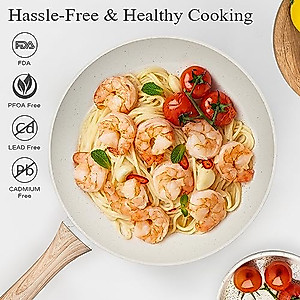 SODAY Pots and Pans Set, Nonstick Kitchen Cookware Sets, 12 Pcs Induction Cookware Granite Cooking Set with PFOS & PFOA Free Frying Pans, Saucepans, Steamer Silicone Shovel Spoon & Tongs (White)