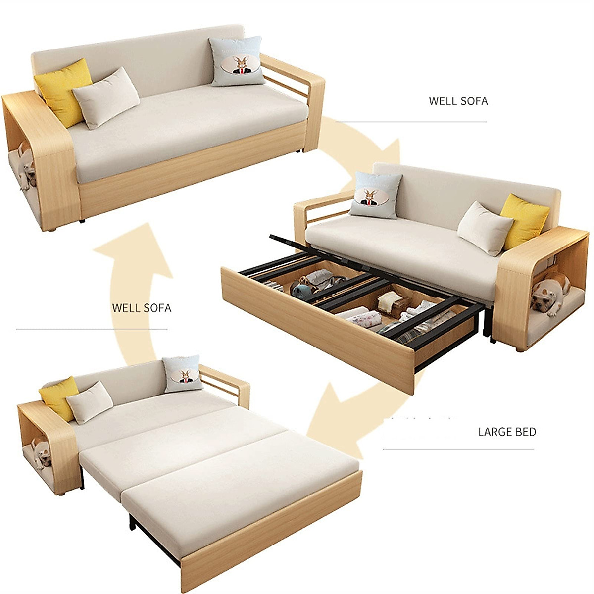Can be Given as a giftSofa Bed Couch Sofa Sleeper Modern Futon Sofas Sets Fold Up and Down Linen Fabric Recliner Couch for Living/Reception Room (Beige)