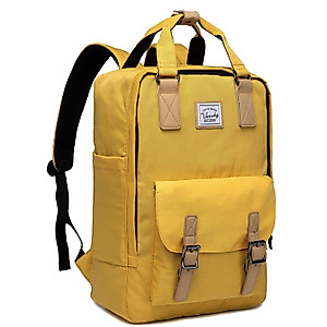 VASCHY Laptop Backpack for Men and Women, Unisex Vintage Water Resistant Casual Daypack Rucksack Bookbag for School College Yellow