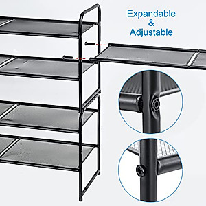 SUFAUY 2-Tier Shoe Rack, Stackable Shoe Shelf Storage Organizer for Entryway Closet, Metal Mesh, Black