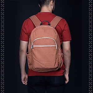 Ruana Lightweight Hemp Backpack 100% Natural Hemp Cotton Fabric Casual Daypack Multipurpose Handmade Bag For Travel, Hiking, Yoga, Picnic (Brown, 38 cm W x 45 cm L)