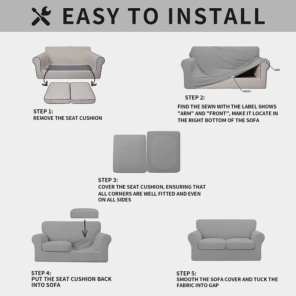 ISSUNTEX 3 Pieces High Stretch Thicken Loveseat Couch Covers, Soft Sofa Slipcover for 2 Separate Cushion Couch, Jacquard Fabric Elastic Sofa Cover Furniture Protector for Dogs (Loveseat, Light Gray)