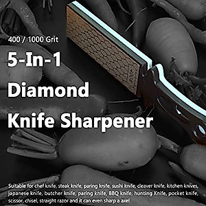 5-In-1 Diamond Sharpening Plate Knife And Scissors Sharpener Ceramic Knife Sharpener Rod Double-Sided 400/1000 Grit Honeycomb Surface Outdoor Kitchen Grinding Tool
