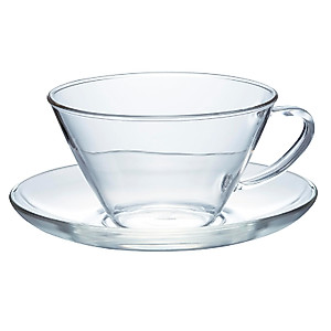 Hario Wide Tea Cup and Saucer Set, 230ml, Clear