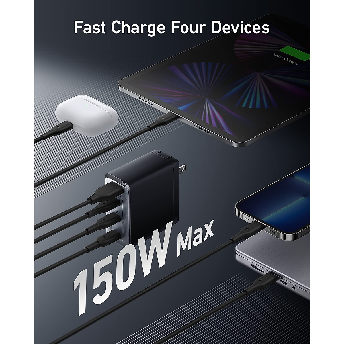 Anker USB C Hub, 556 USB-C Hub (USB4, 8-in-1) with 1.6ft USB4 Cable, 10 Gbps USB-C and USB-A Data Ports, 8K HDMI and DisplayPort & Anker USB C Charger, Anker 747 Charger GaNPrime 150W