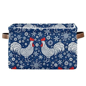 Roosters Farmhouse Snowflakes Storage Basket Bins Collapsible Toy Storage Bins with Handles Laundry Baskets for Playroom Living Bed Room Office Clothes Nursery,1 pcs