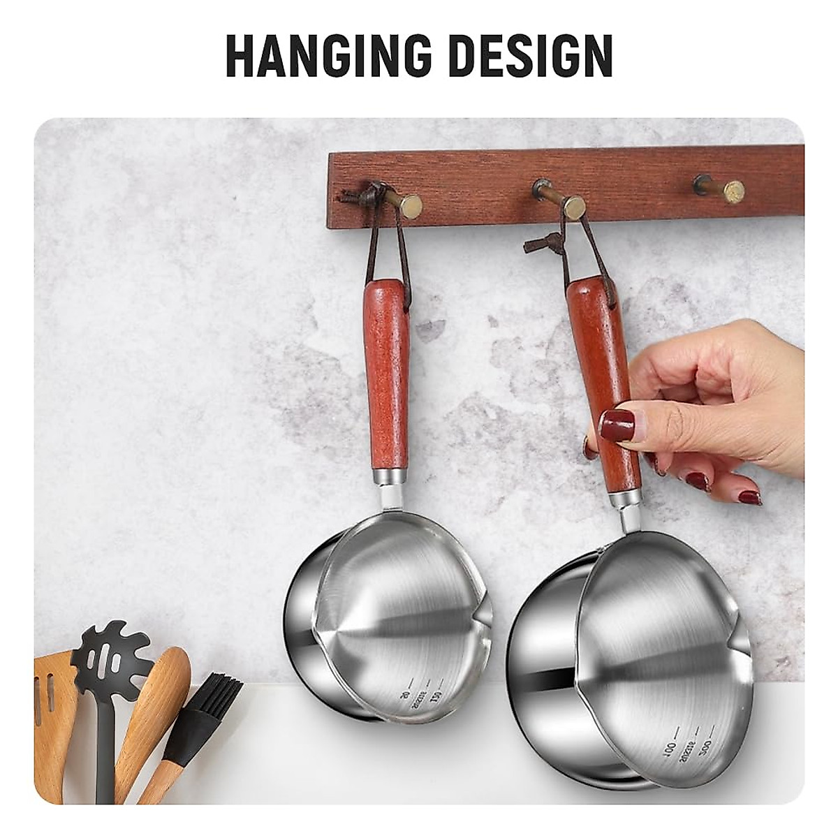 Stainless Steel Hot Oil Pot With Wooden Handle, 2024 Upgrade Stainless Steel Mini Soup Pot Mini Milk Warmer Soup Pan, Breakfast Pot Milk Pan Small Saucepan for Reheating Soup Milk (120ml)