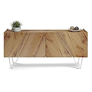 Mobili Fiver, 4-Doors Sideboard, Emma, Rustic Wood, with White Legs, Laminate-Finished/Iron, Made in Italy