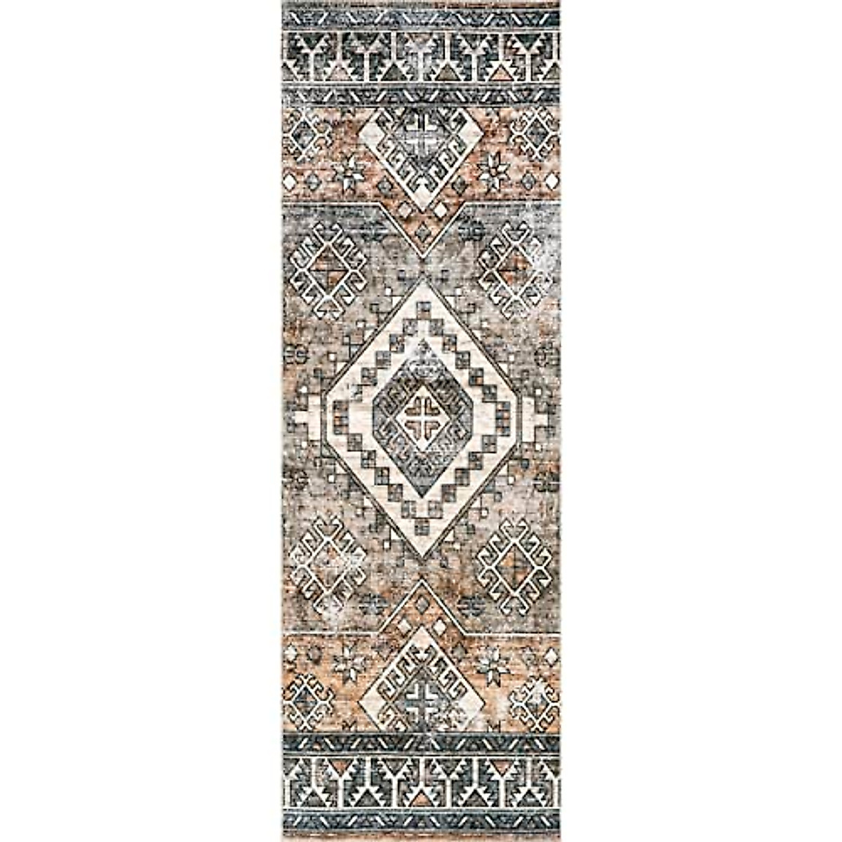 nuLOOM Bowie Machine Washable Tribal Pattern Runner Rug, 2' 6" x 8', Rust