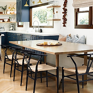 Yaheetech Set of 2 Weave Arm Chair Mid-Century Metal Dining Chair Y-Shaped Backrest Hemp Seat, Black