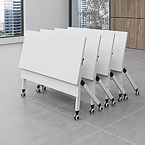 GUINJO Flip Top Mobile Training Table with Modesty and Lockable Wheels, Foldable Meeting Table for Conference Rooms,Training Rooms,Media Centers,Classrooms (Color : White, Size : 120 * 40 * 75cm)
