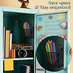 2 Pack of Magnetic Metal Mesh Pen Holder, Black Stainless Steel Pencil Holder with Magnets, Basket Storage Organizer for Whiteboard, Blackboard, Kitchen, Locker, Home, or Office