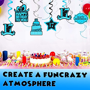 Happy 17th Birthday Hanging Swirls Stars Confetti Cheers to 17 Years Old Bday Hello 17 Theme Decorations Ceiling Hanging Sign Decor for Boys Girls 17th Birthday Party Supplies Navy Blue and Black