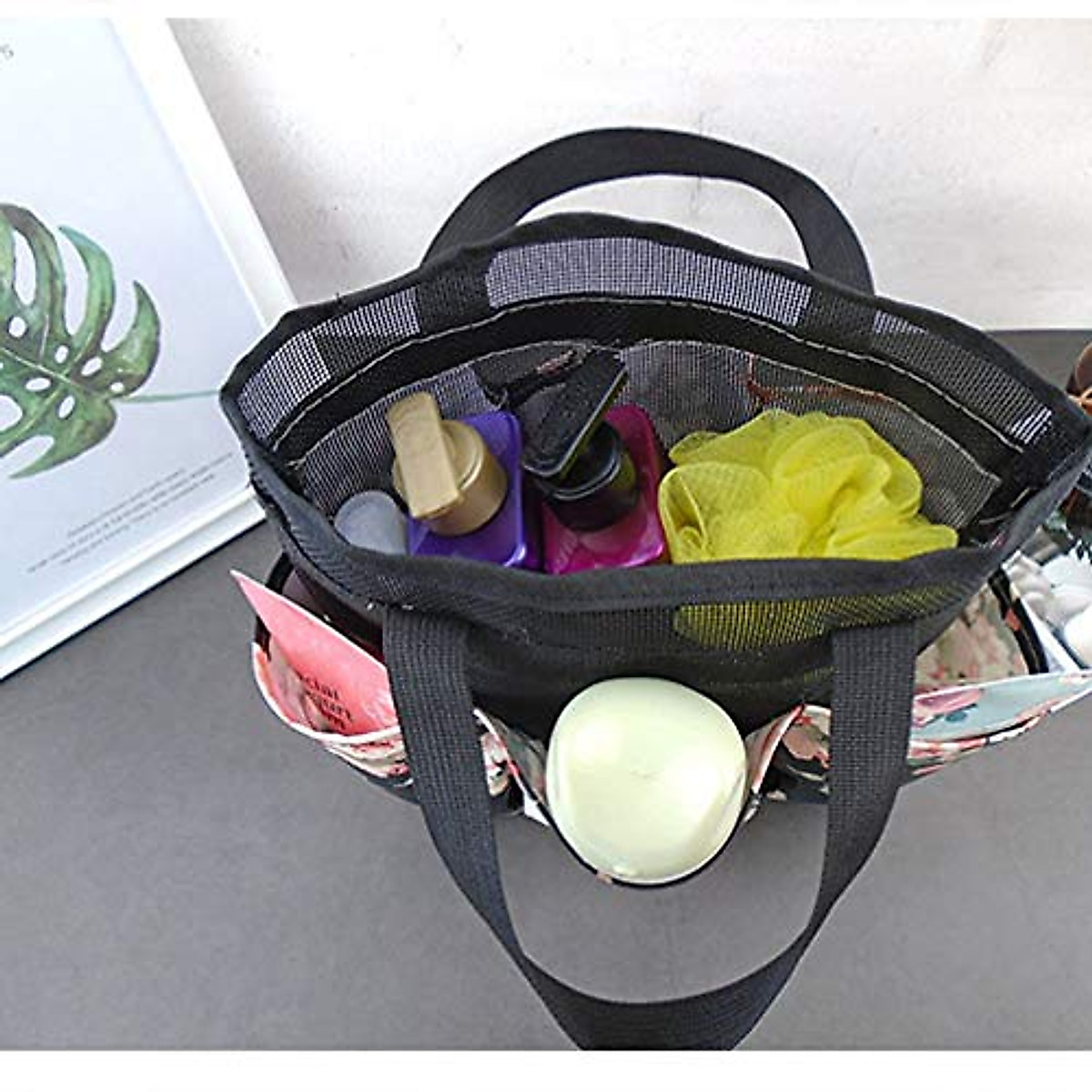 TOPBATHY Portable Mesh Shower Caddy Tote with Floral Storage Pockets Quick Dry Toiletries Cosmetic Bag Organizer Basket for Bathroom Bath College Dorm (Sky-Blue)
