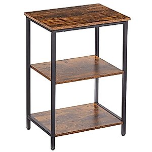 VECELO End Side Table with Storage Shelf, Industrial Night Stand, 3-Tier Small Nightstand for Living Room, Bedroom, 1 Pack, Brown