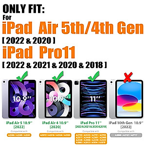 SEYMAC stock Case for iPad Air 5th/4th Generation/Pro 11 (4th/3rd/2nd) with Screen Protector Pen Holder, 360° Rotate Hand Strap/Stand Case for iPad Air 5th/4th Gen 10.9''/ Pro 11'' (Black+Red)
