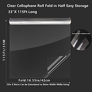 HOMPAL Clear Cellophane Wrap Roll 33''x115Ft, Clear Cellophane Wrapping Paper|Christmas Wrap Roll|Cellophane Roll | Cellophane Wrap for Christmas Gifts, Baskets, Flowers