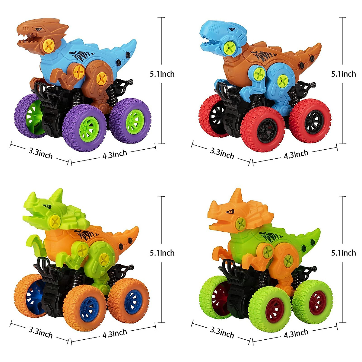 ZXZH Sawaruita Dinosaur Toys for 3 4 5 6 7 8 Year Old Boys, Take Apart Dinosaur Truck for Boys, Dinosaur Toy Party Birthday Gifts Boys Girls 4-Pack