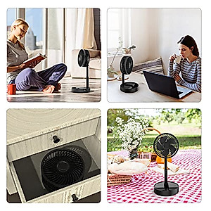 RealSmart Portable Folding Fan, Rechargeable USB Floor Table Desk Fan with Adjustable Height, 3 Speed battery operated fan, Pedestal Fans for Personal Bedroom Office Fishing Camping Travel, Black 6.5"