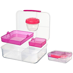Sistema Bento Box Adult Lunch Box with 2 Compartments, Sandwhich,Salad Dressing Container,Dishwasher Safe,Color May Vary