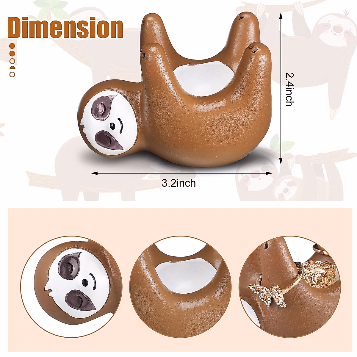 Amyhill 2 Pcs Sloth Ring Holder - Cute Jewelry Stand for Earrings, Necklaces - Decorative Art Ring Bowl for Counter, Desk, Night Stand