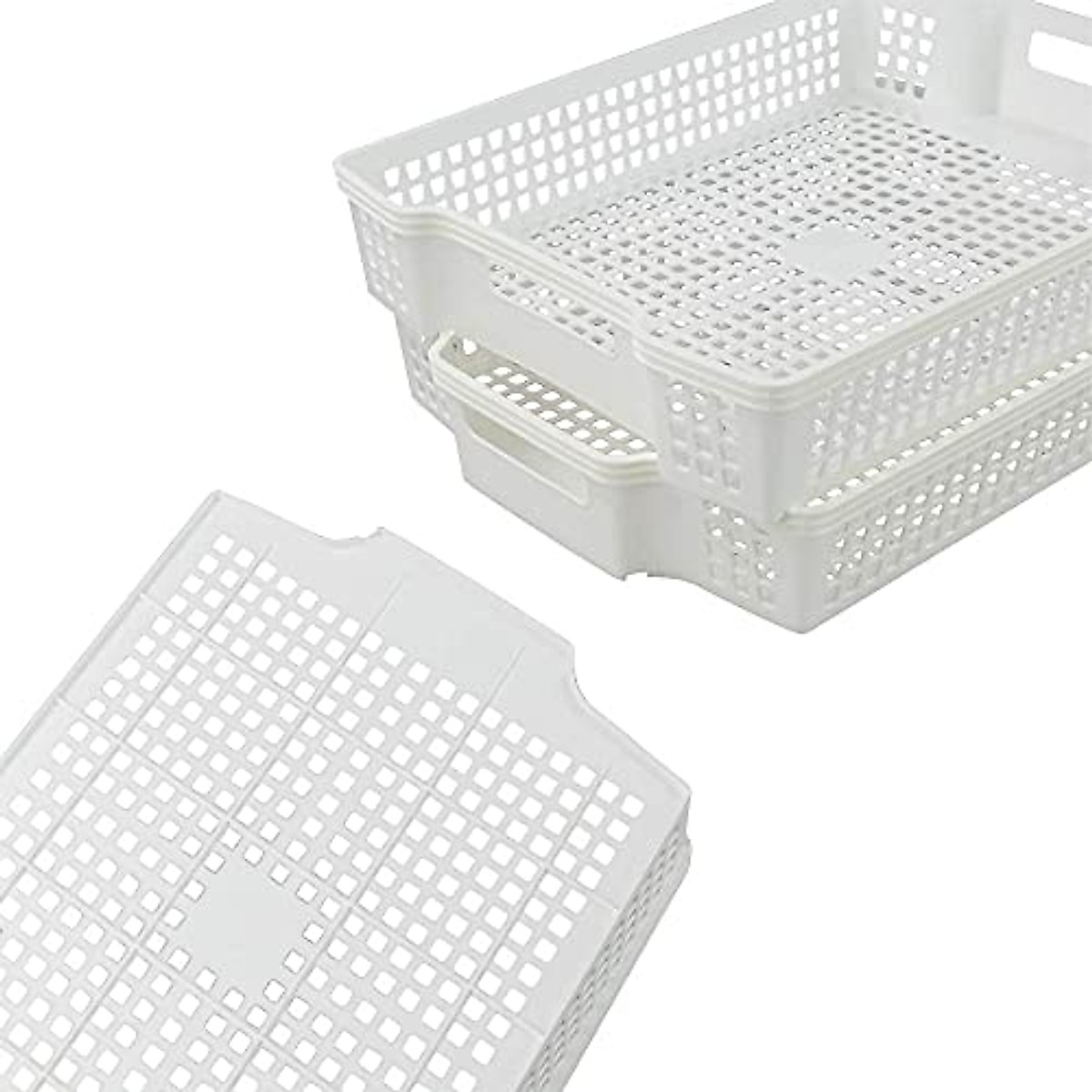 Sosody 6-Pack Stacking Plastic Storage Baskets, White Paper Storage Basket Tray